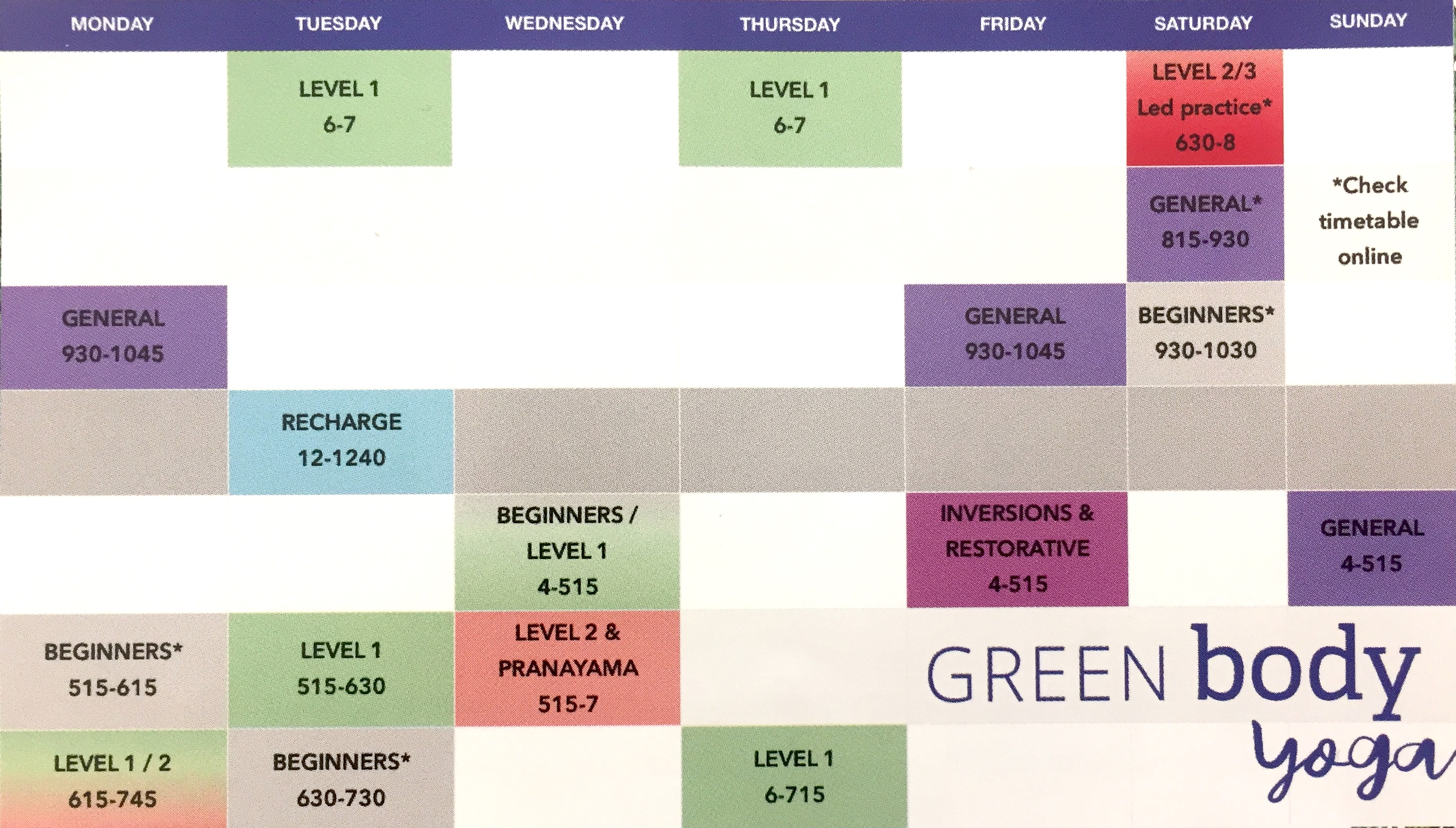 yoga timetable nov